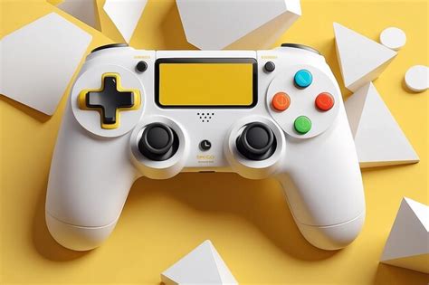 Premium Photo White Standard Game Controller Joystick Gamepad On A Yellow Background With