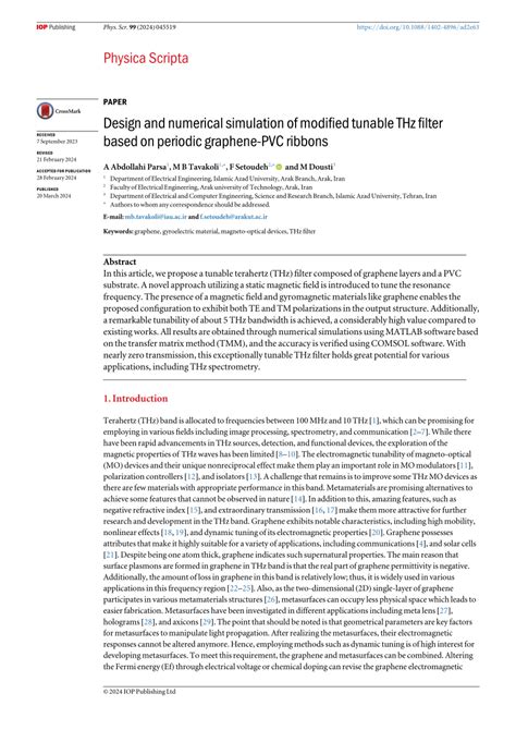 Design And Numerical Simulation Of Modified Tunable Thz Filter Based On Periodic Graphene Pvc