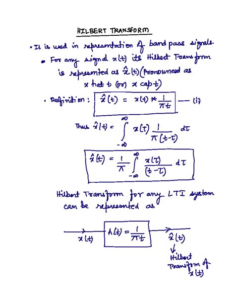 Hilbert Transform Hilbert Transform It Is Used In Representation Of Band Pass Signals For Any