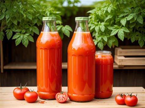 Premium Ai Image Ripe Tomato Juice In Plastic Bottle