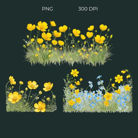 Buttercup Flower Border Clipart Yellow Floral Border Png Instant