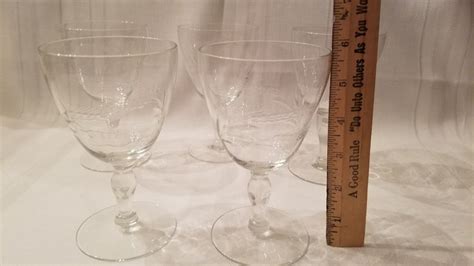 Vintage Clear Wheat Etched Crystal Water Glasses Set Of 5 Etsy