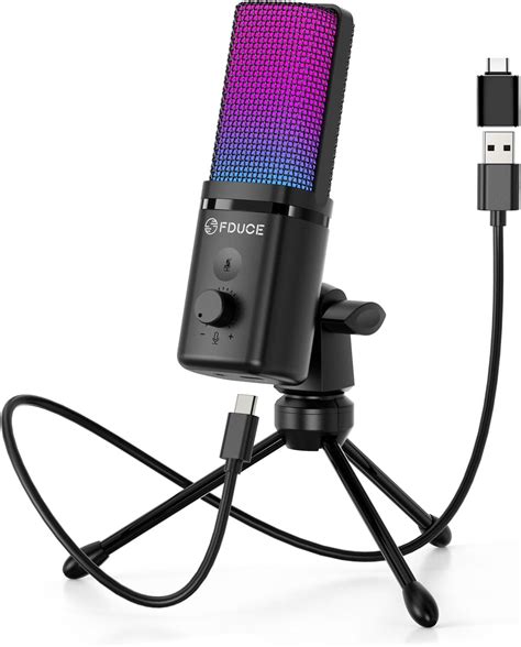Jp Fduce ゲーミング Usb マイク Pc 用、rgb コンデンサー コンピューター マイク 三脚スタンド