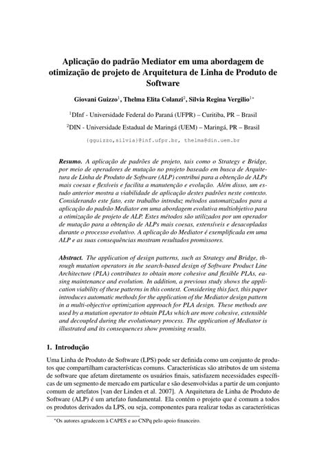 Pdf Aplicação Do Padrão Mediator Em Uma Abordagem De Otimização De