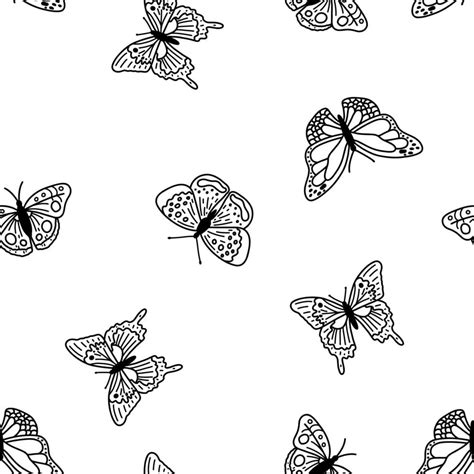 Seamless Pattern With Doodle Butterflies Hand Drawn Vector Background With Insects Line