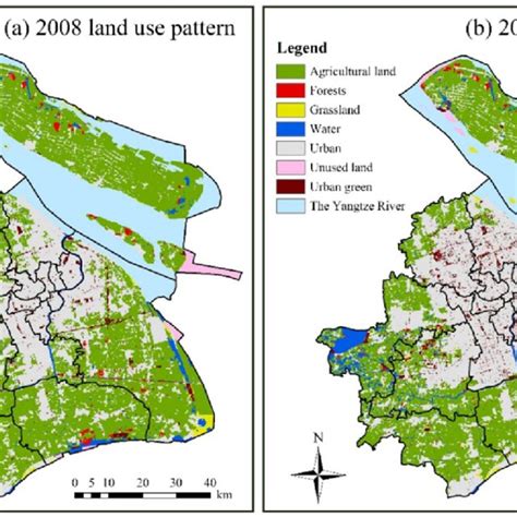 land use patterns of shanghai in 2008 and 2018 a land use patterns