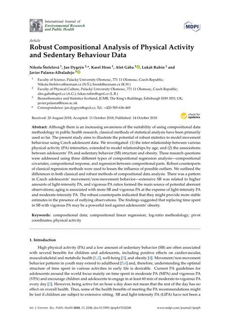 Pdf Robust Compositional Analysis Of Physical Activity And Sedentary Behaviour Data