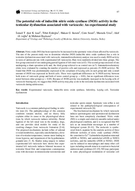 Pdf The Potential Role Of Inducible Nitric Oxide Synthase Inos Activity In The Testicular