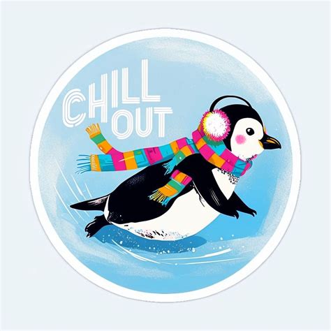 Playful Penguin Sliding On Ice With Chill Out Text Sticker Playground