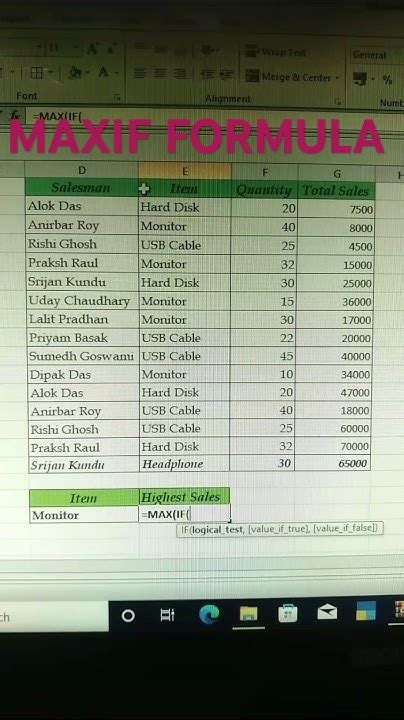 Maxif Formula In Excel Excel Viralshorts Foryou Youtube