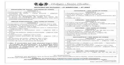 Roteiro De Estudo 2º Bimestre 4º Ano Colégio Em Legiounisanta