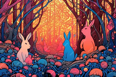 Premium Ai Image A Close Up Of Two Rabbits In A Forest With Trees