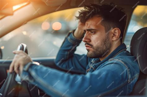 Premium Photo Emotional Latin Man Driving A Car Had An Accident Sad