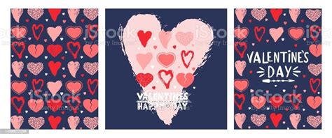 하트와 글자가 있는 발렌타인 데이 초대장 세트 사랑의 상징입니다 마커와 브러시 하트 화려한 낭만적 인 컬렉션입니다 발렌타인 손으로 쓴 낙서 벡터 일러스트 레이 션 귀여운에