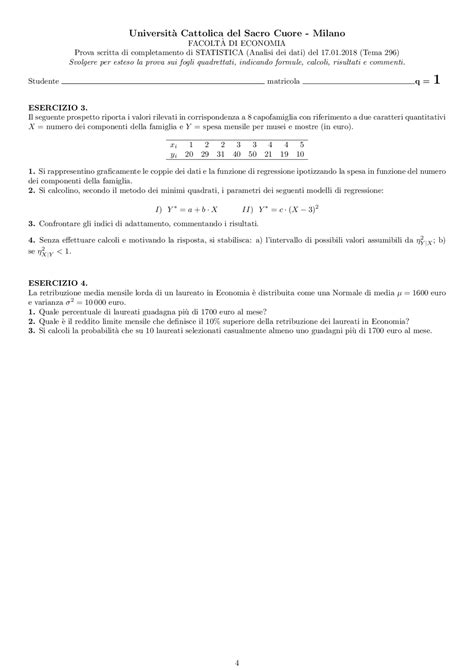 Esame Statistica 2017 2018 Docsity