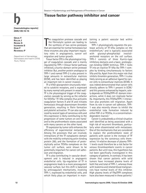 Pdf Tissue Factor Pathway Inhibitor And Cancer