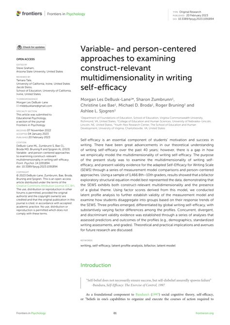 Pdf Variable And Person Centered Approaches To Examining Construct