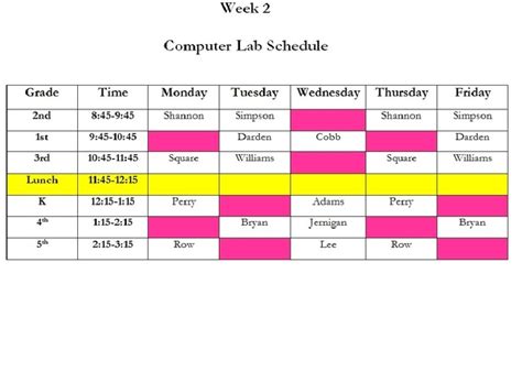 Schedule Welcome To Colerain Elementarys Computer Lab Site