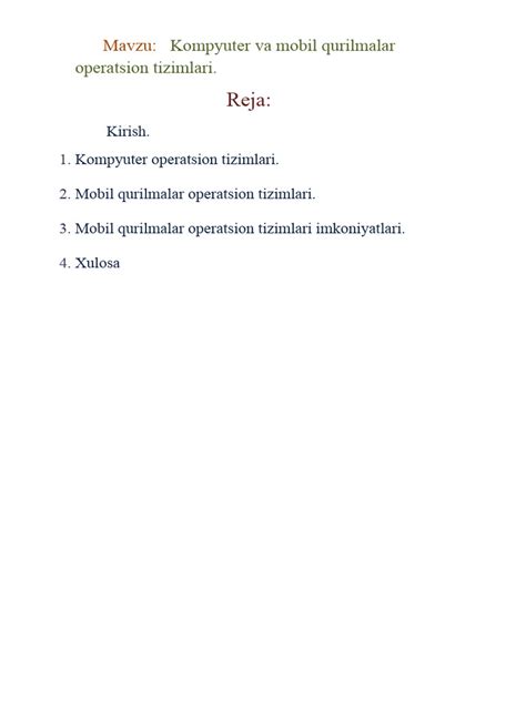kompyuter va mobil qurilmalar operatsion tizimlari pdf