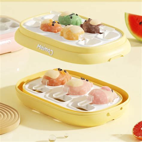 이동식 뚜껑이 있는 만화 아이스크림 몰드 실리콘 아이스 큐브 트레이 재사용 가능한 Diy 초콜릿 아이스바 디저트 수제 도구