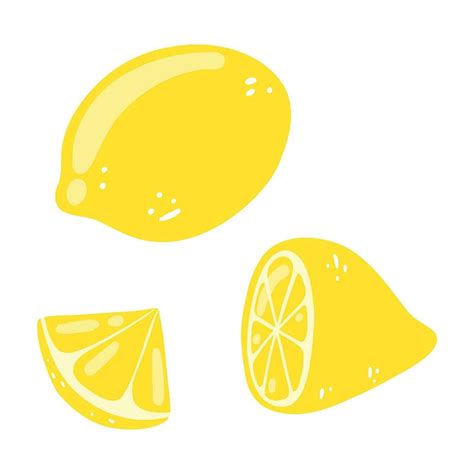 Set Of Hand Drawn Lemons Vector Illustration Of Whole Half Sliced
