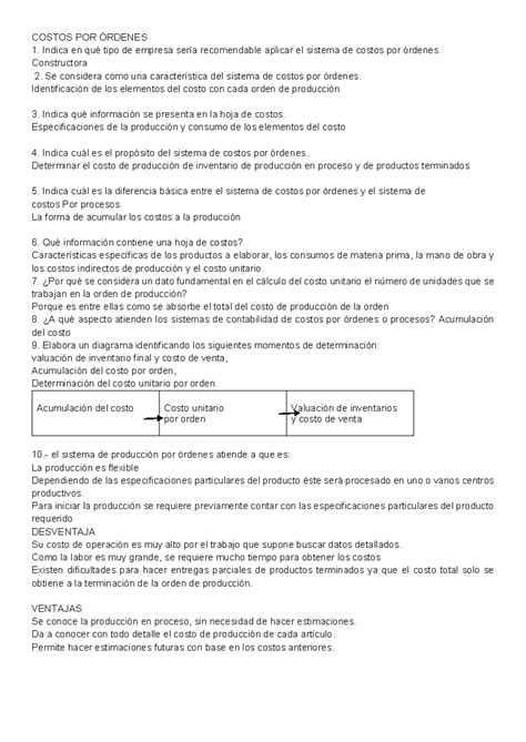 Temario Iv Unidad Gestion De Costos Costos Por Órdenes Indica En Qué