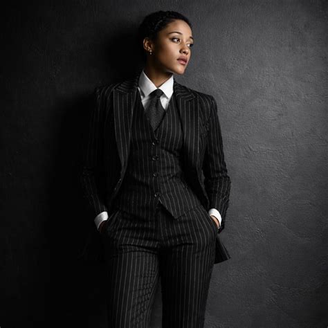 Black Pinstripe Three Piece Womens Suit Tuxedo Style Power Set Etsy