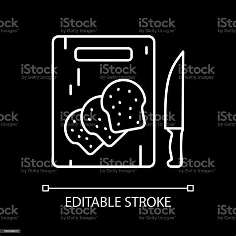 다크 테마를 위한 도마 화이트 리니어 아이콘에 빵 토스트 개념에 대한 스톡 벡터 아트 및 기타 이미지 개념 건강한 식생활