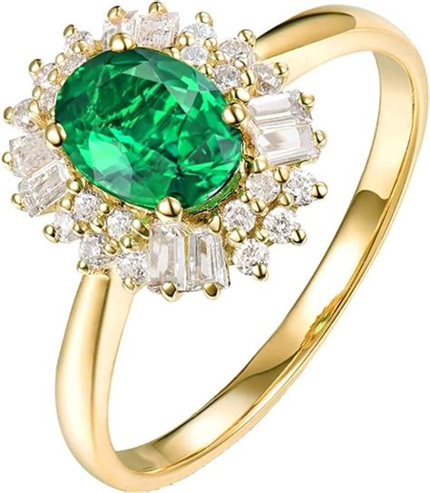 KnBoB Damen Ringe 750 Gold Cluster Blume Oval Grün 0 8ct Smaragd mit 0