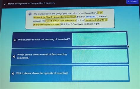 Solved Glossary Match Each Phrase To The Question It Answers The
