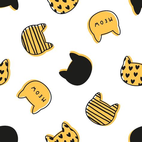 Padrão perfeito cabeças de gato doodle Vetor Premium