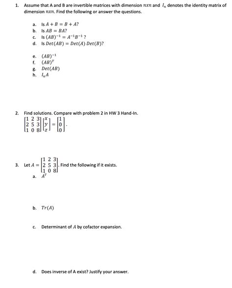 Solved 1 Assume That A And B Are Invertible Matrices With