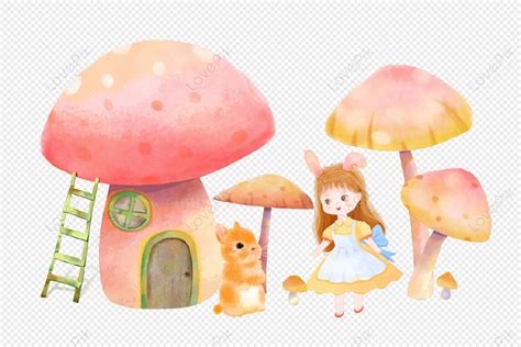 어린 소녀와 토끼 버섯 따기 Png 일러스트 무료 다운로드 Lovepik
