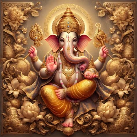 Lord Ganesha Seated Gracefully Among Lotus Flowers In A Serene Glowing