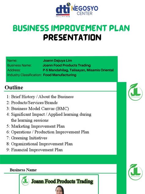 Jl Business Improvement Plan Presentation Pdf Supply Chain Marketing