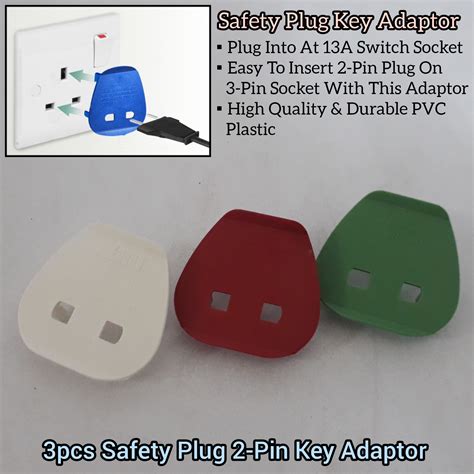 3pcs Safety Plug Key Adaptor For 2 Pin Plug With Hole For Easy Plug In