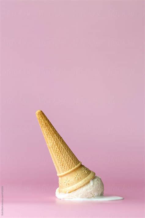 Dropped Ice Cream Cone On Pink Background