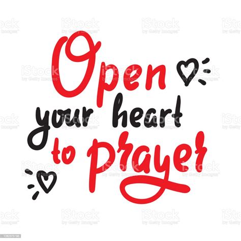 기도에 마음을 열어 동기 부여 종교적 인용영감을 손으로 그려진 아름다운 글자 영감을 주는 포스터 티셔츠 가방 컵 카드 전단지 스티커 배지를 인쇄하세요 귀여운 재미 벡터 쓰기