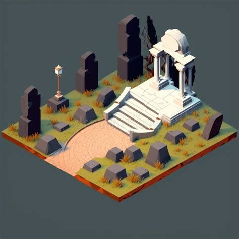 Ancient Ruins And Forgotten Paths Isometric Low Poly View AI