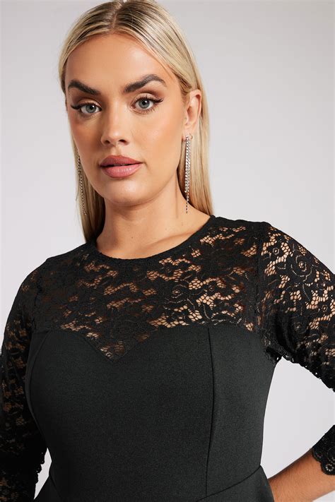 Yours London Plus Size Black Lace Sweetheart Dress Yours Clothing