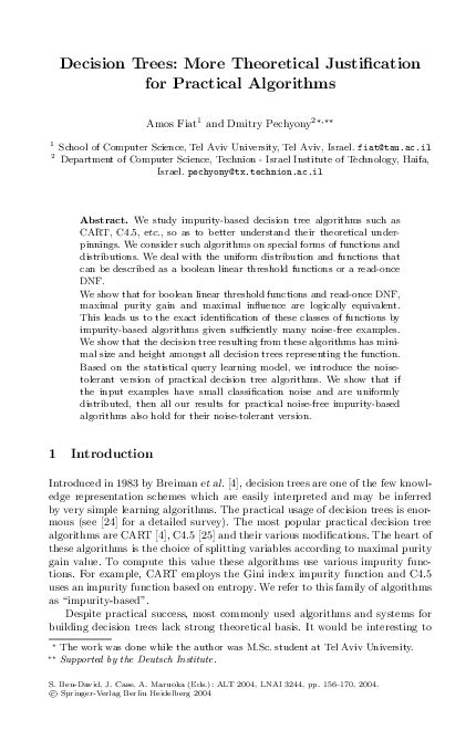 Pdf Decision Trees More Theoretical Justification For Practical