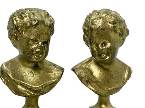 Pair Cherub Decorative Bronze Metal Head Bust Statues Sculptures