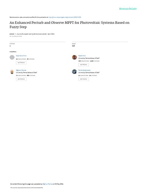 An Enhanced Perturb And Observe Mppt For Photovoltaic Systems Based On Fuzzy Step Pdf