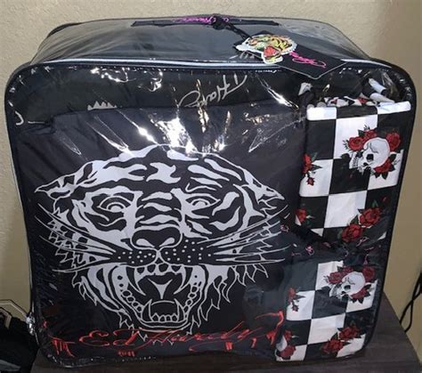 Ed Hardy Queen Set Tigers Andlogo Print Comfortershamspillowskullsandroses Sheets Ebay