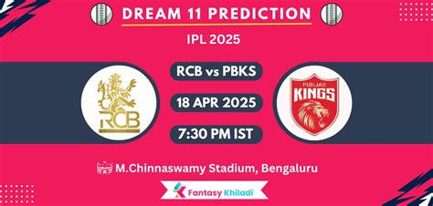 RCB Vs PBKS Dream11 Prediction Today Match 34th IPL 2025