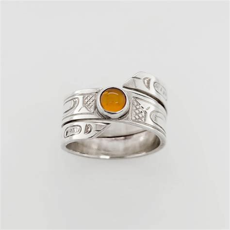 Silver With Amber Raven Wrap Ring By Justin Rivard Cree Spirits Of