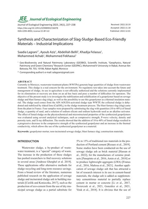 PDF Synthesis And Characterization Of Slag Sludge Based Eco Friendly Materials Industrial
