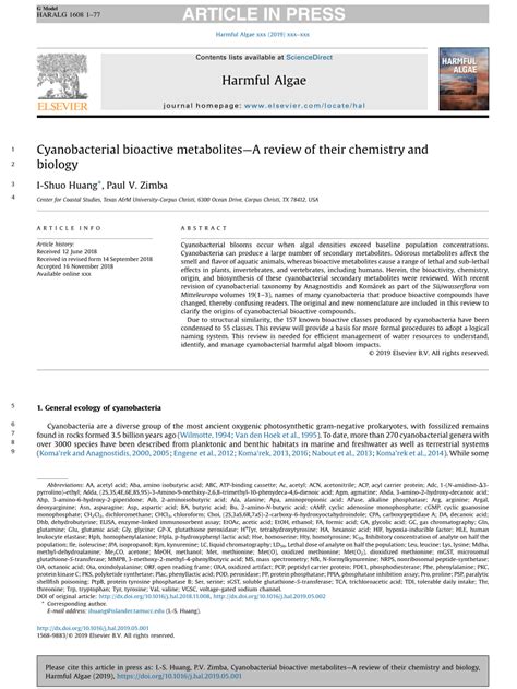 Pdf Cyanobacterial Bioactive Metabolites—a Review Of Their Chemistry