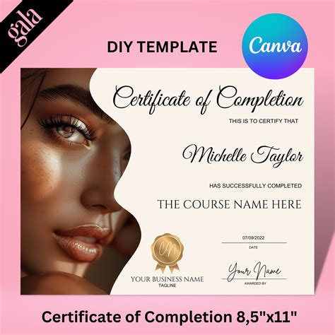 Beauty And Makeup Certificate Of Completion Diy Editable Canva Template Can137 Etsy In 2025