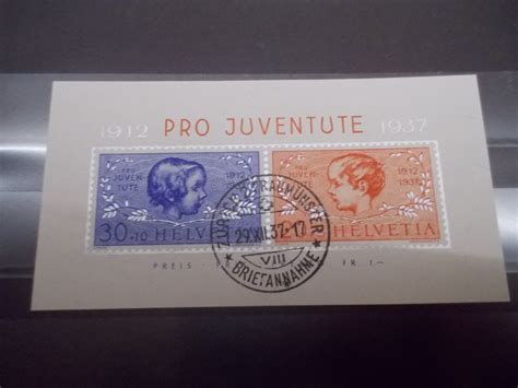Block Pro Juventute 1937 sauber o 22 12 1937 Zürich Fraumü Gebraucht
